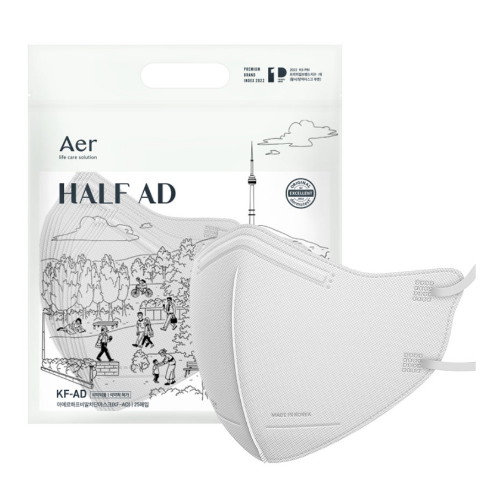 아에르 하프 비말차단 마스크 대형 KF-AD 25개입 1개 화이트 : 에누리 가격비교