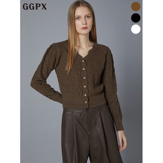 GGPX 하트 버튼 웨이브 니트 가디건 GOAKG007F : 에누리 가격비교