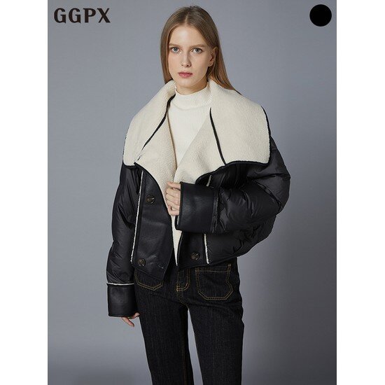 GGPX 서클 패턴 비건 레더 배색 덤블 안감 패딩 점퍼 GOAJP006F - 에누리 가격비교