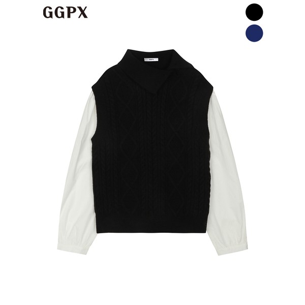 GGPX 소매 배색 오픈 터틀넥 니트 GOAKP078F - 에누리 가격비교