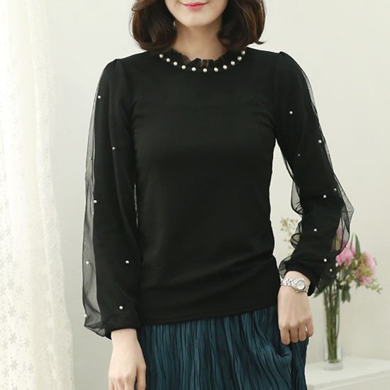 웬디즈갤러리 망사 진주 블라우스 QBL004 - 에누리 가격비교
